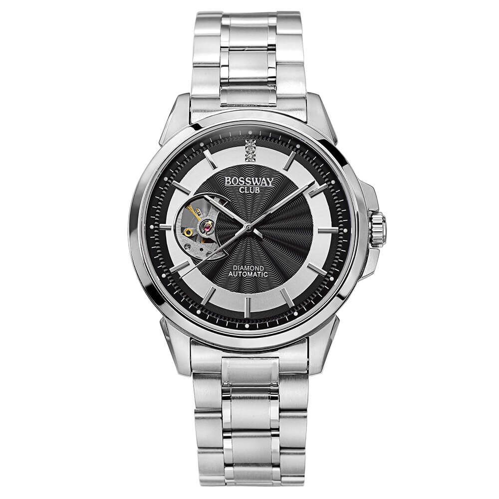 BOSSWAY黑色時尚鏤空真鑽機械錶 - ViVa美好購物網